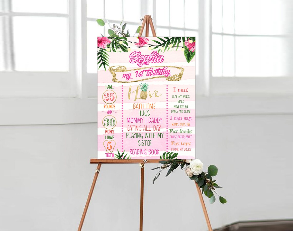 Luau Birthday Milestone Poster Template Hawaiian First - Etsy