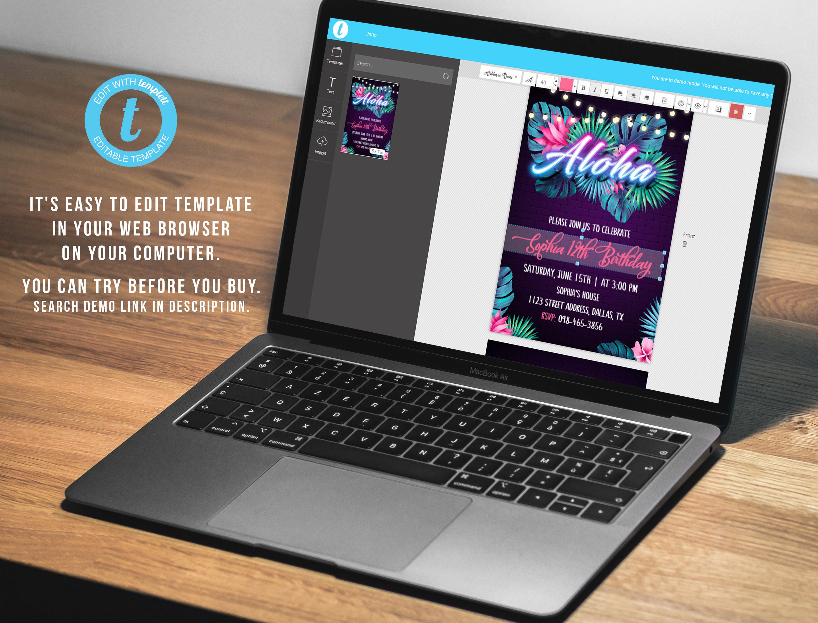 Neon Tropical Invitation Template Aloha Birthday Invitation Download ...