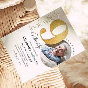 90th Birthday Invitation With Photo Minimalist Simple Elegant Ninetieth ...