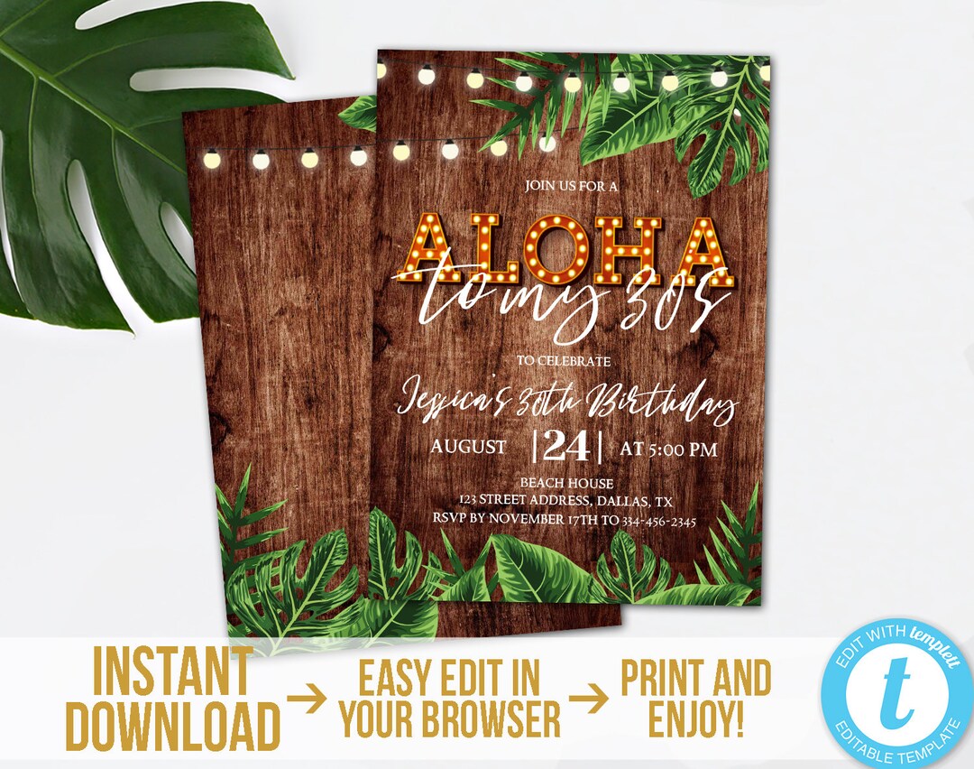 Aloha Birthday Invitation Tropical Birthday Invitation Template ...