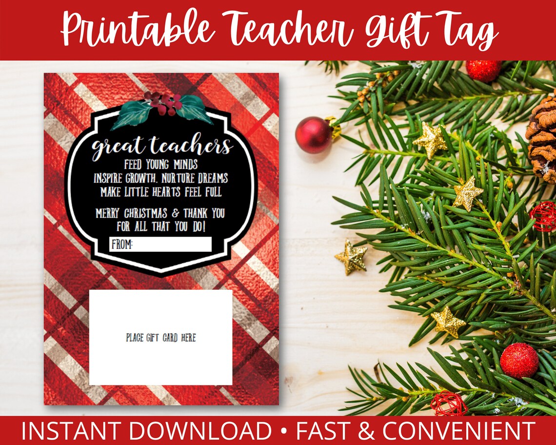 Printable Christmas Gift Card Holder for Teacher Instant - Etsy