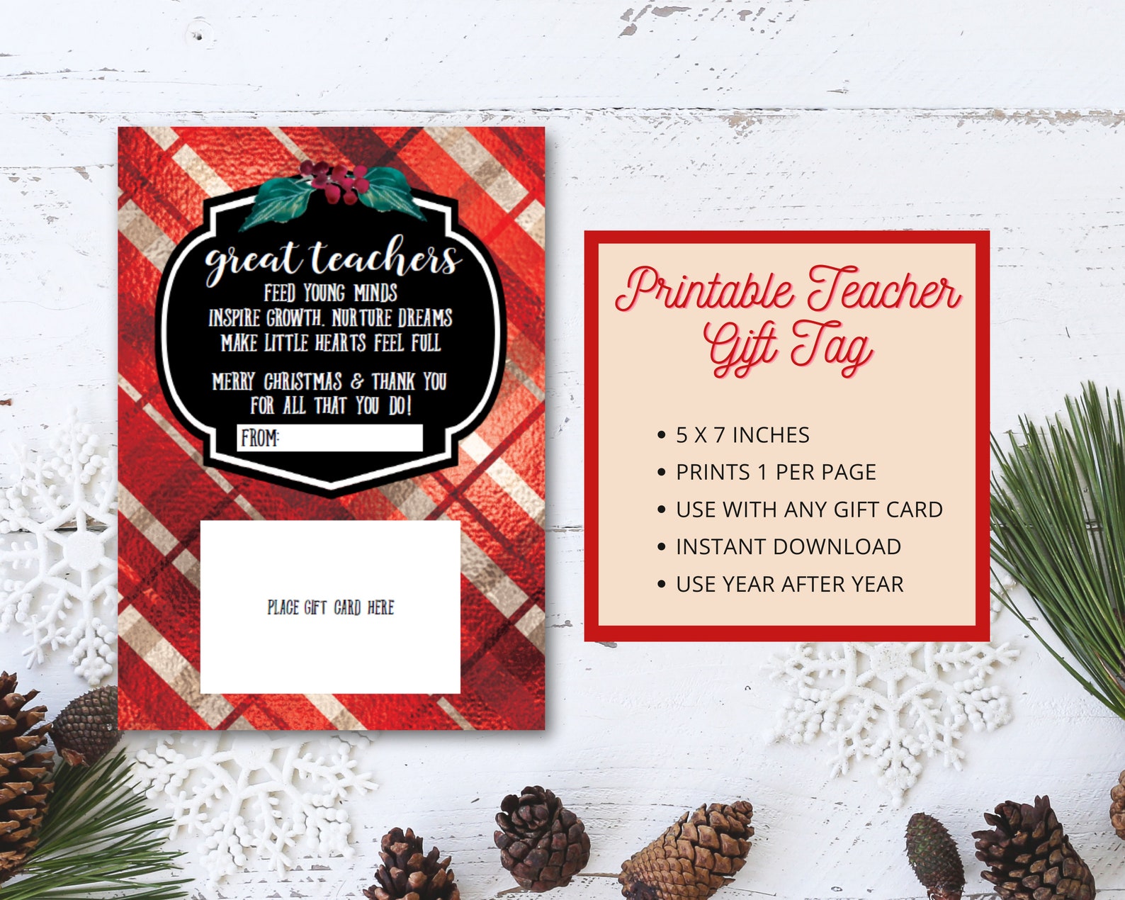 Printable Christmas Gift Card Holder for Teacher Instant - Etsy