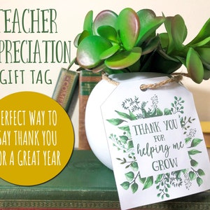 Thanks for Helping Me Grow Teacher Gift Tag, Printable Instant Download ...