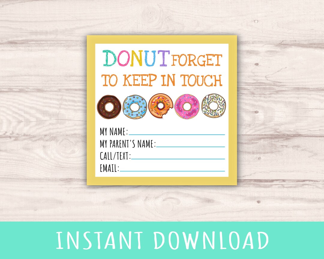 Donut Keep in Touch Card: Play Date Calling Card (instant Download) - Etsy