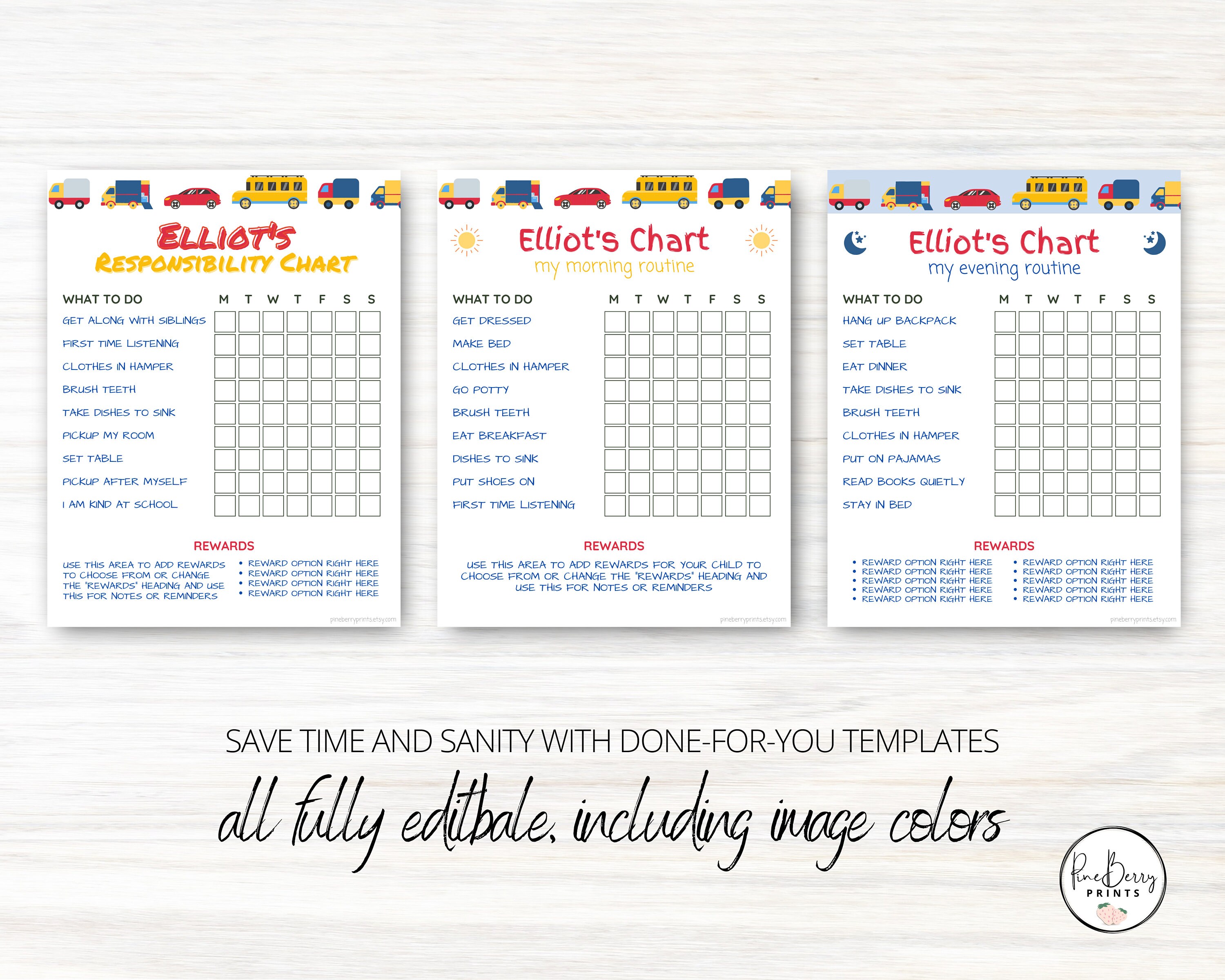 Truck Responsibility Chart Boy Chore Chart Car Morning - Etsy