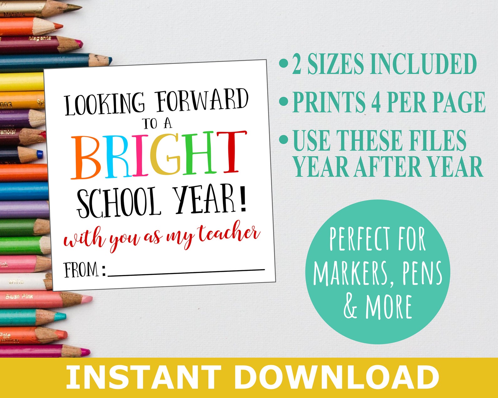 Teacher Highlighter Gift Tag: Bright School Year Printable (digital ...