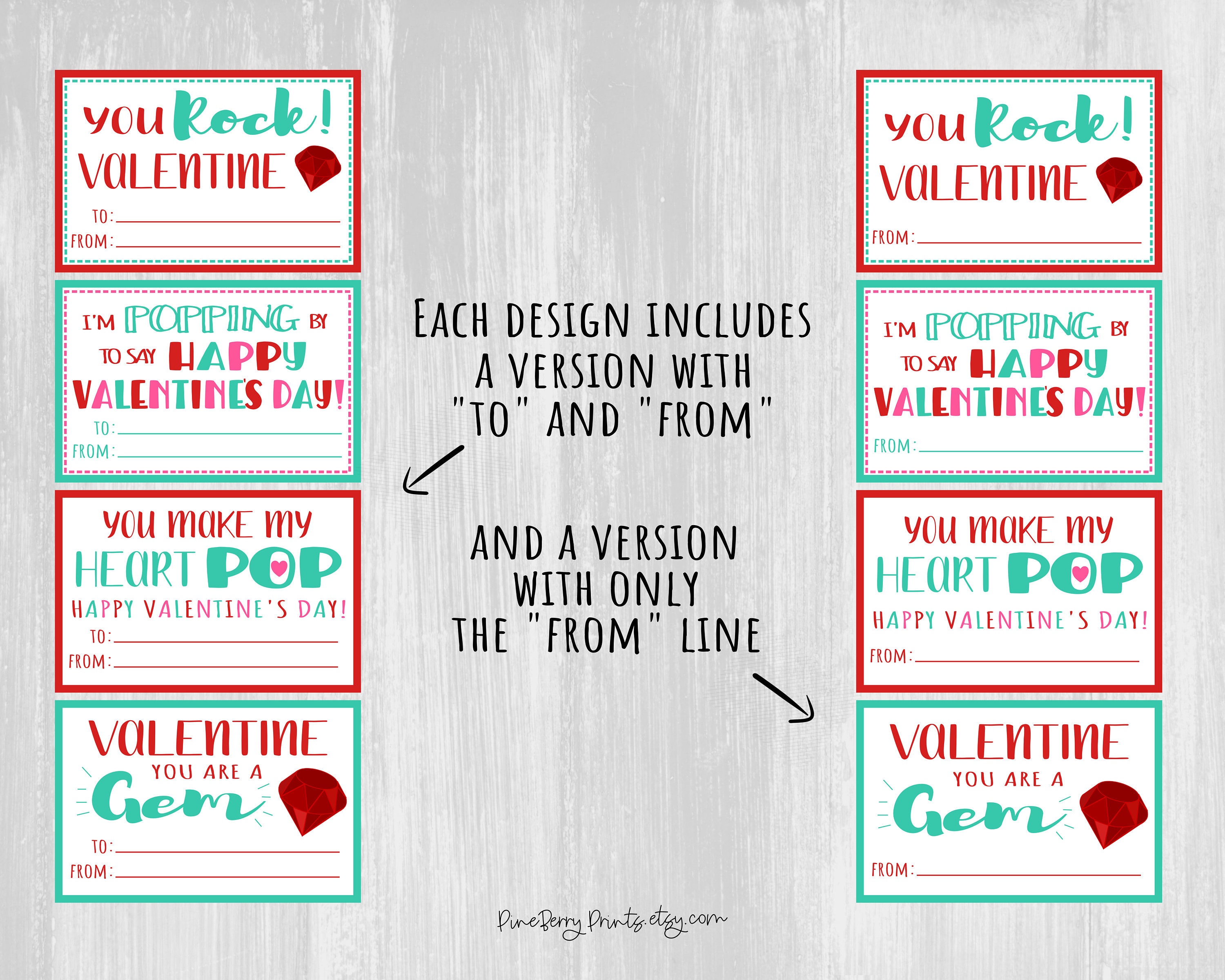 Ring Pop Valentine's Day Cards: Printable Gem Gift Tags (digital ...