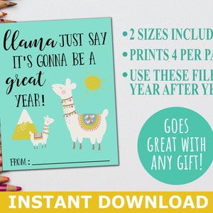 Llama Just Say It's Gonna Be a Great Year Gift Tag, Back to School ...