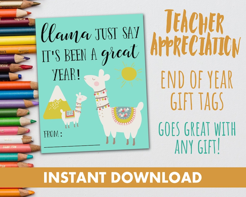 Llama Teacher Gift Tag, End of Year Thank You (digital Download) - Etsy