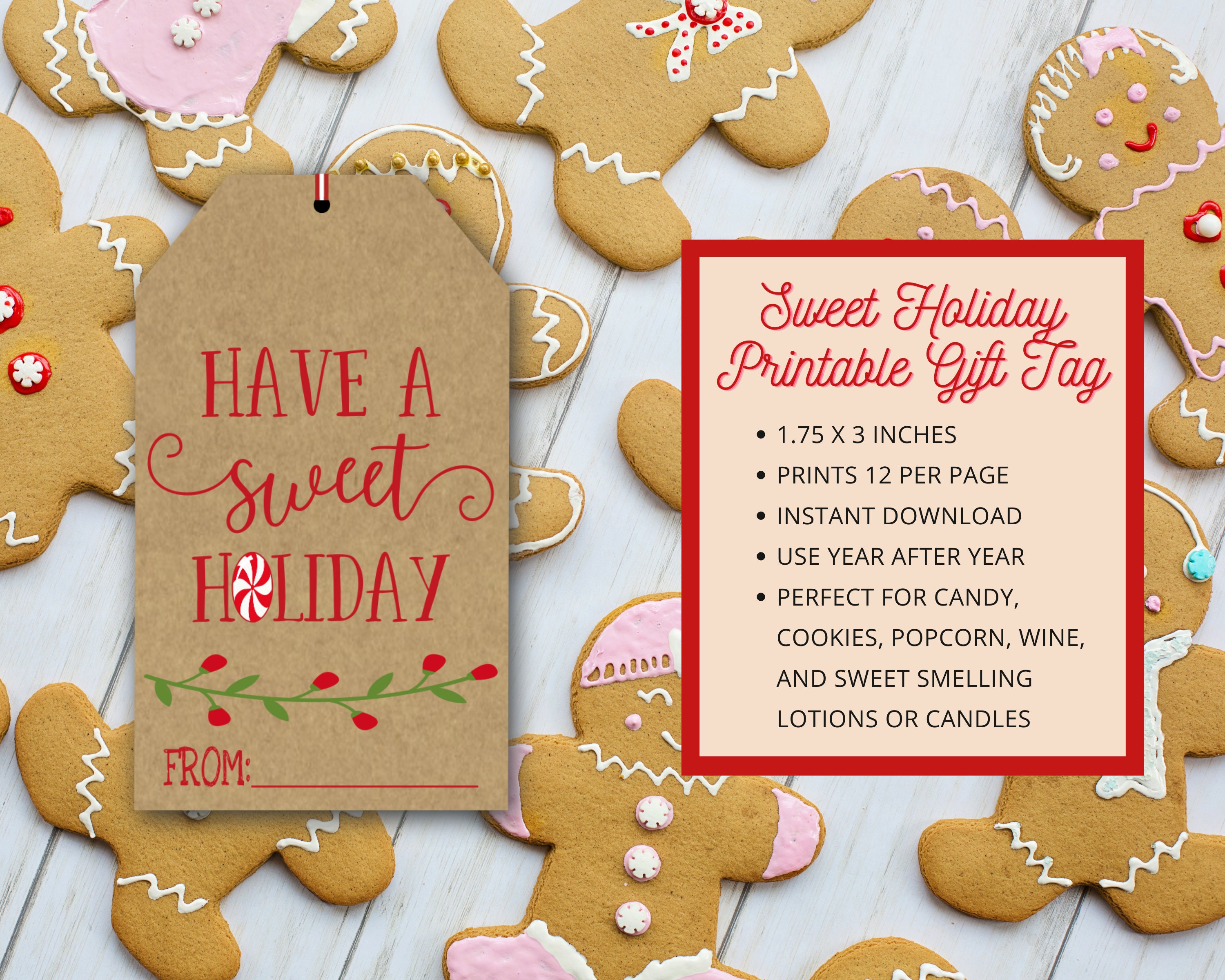 Have a Sweet Holiday Gift Tag, Candy Tag Download Printable, Christmas ...