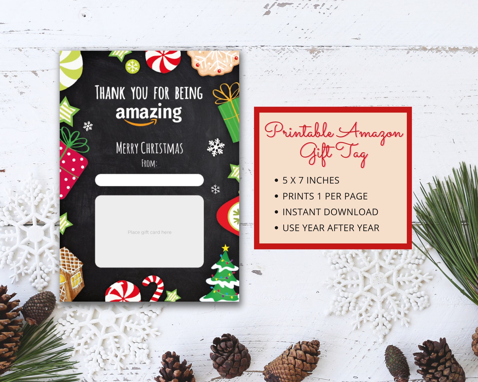 Printable Christmas Amazon Gift Card Holder for Teacher - Etsy