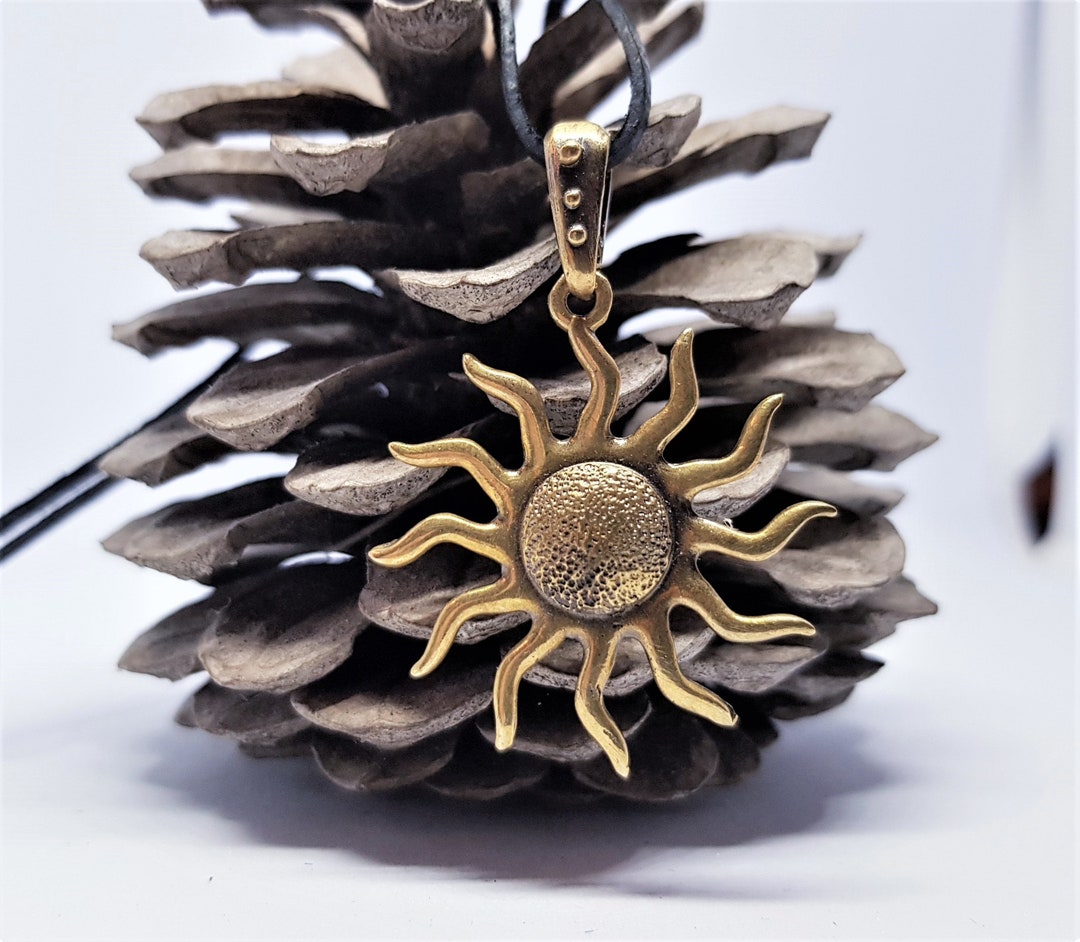 Large Sun Symbol Pendant in Bronze and Silver, Unisex Necklace, Gift ...