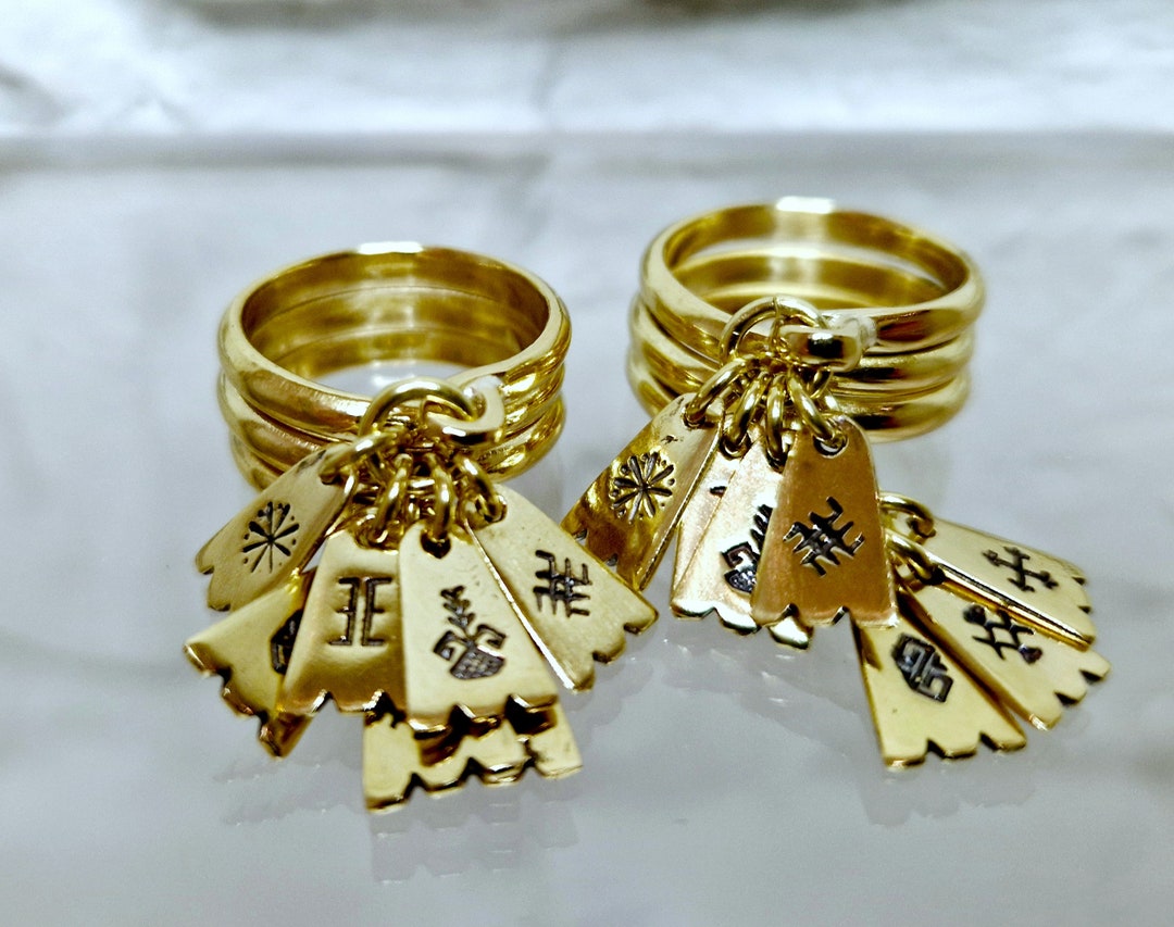 Latvian 7 Days Ring Bronze Bride's Ring With Pagan Symbol Charms, Ring ...