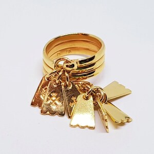 Yellow Gold Plated 7 Days Ring, Women's Ring With Charms, Pagan Seven ...