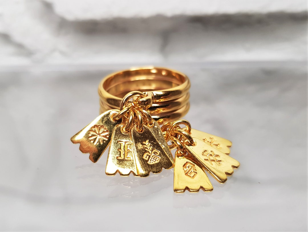 Yellow Gold Plated 7 Days Ring, Women's Ring With Charms, Pagan Seven ...