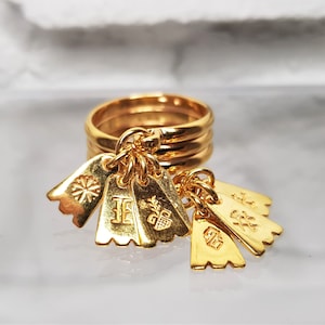 Yellow Gold Plated 7 Days Ring, Women's Ring With Charms, Pagan Seven ...