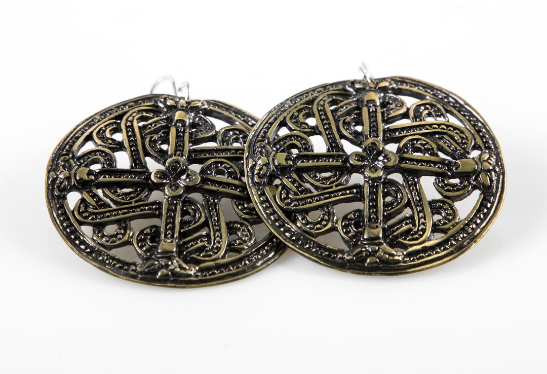 Scandinavian Viking Medieval Jewelry, Silver and Bronze Earrings, Large ...