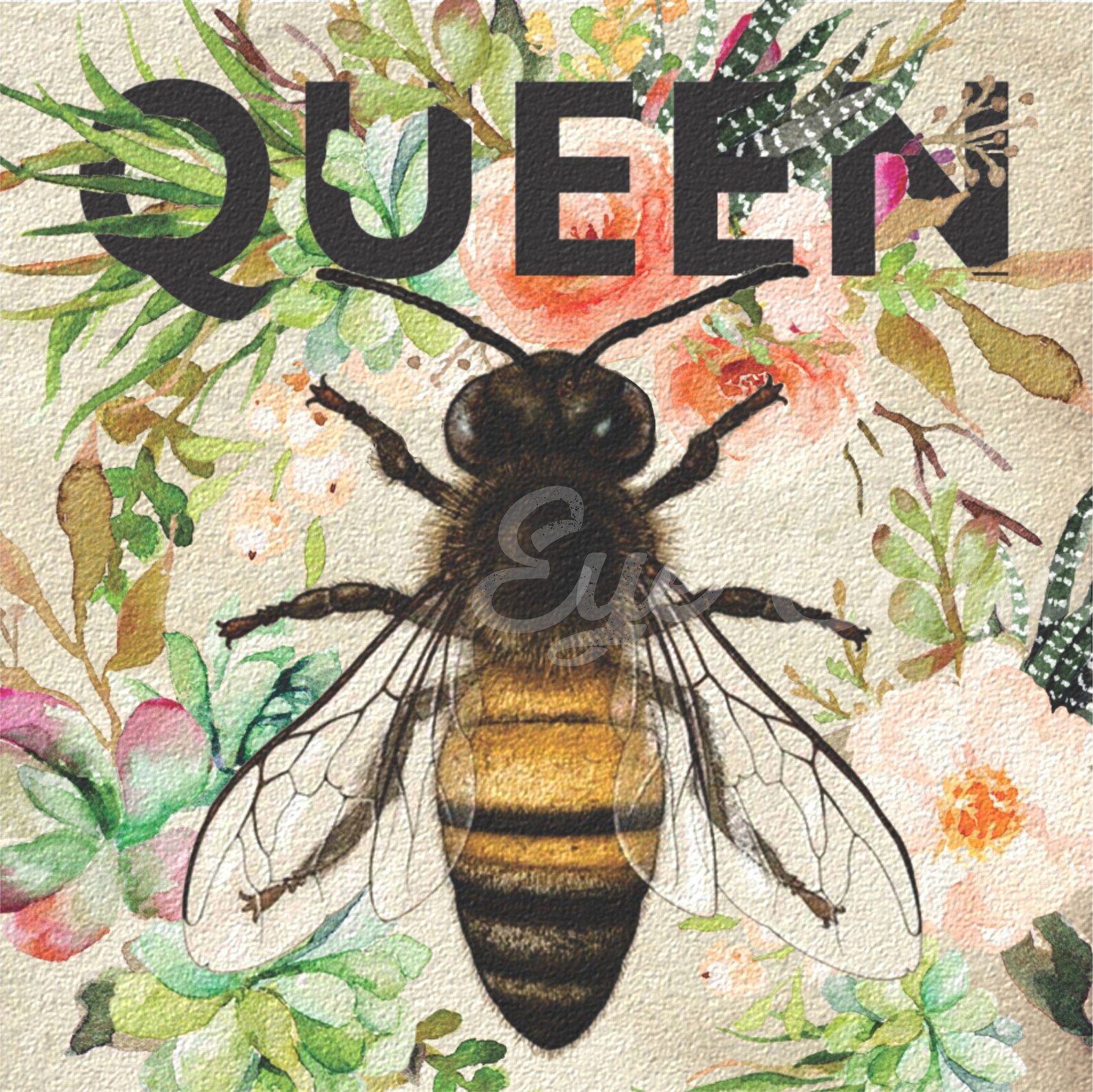 Queen Bee, Bee Print, Queen Bee Art, Succulents, Bumble Bee, Honey Bee ...