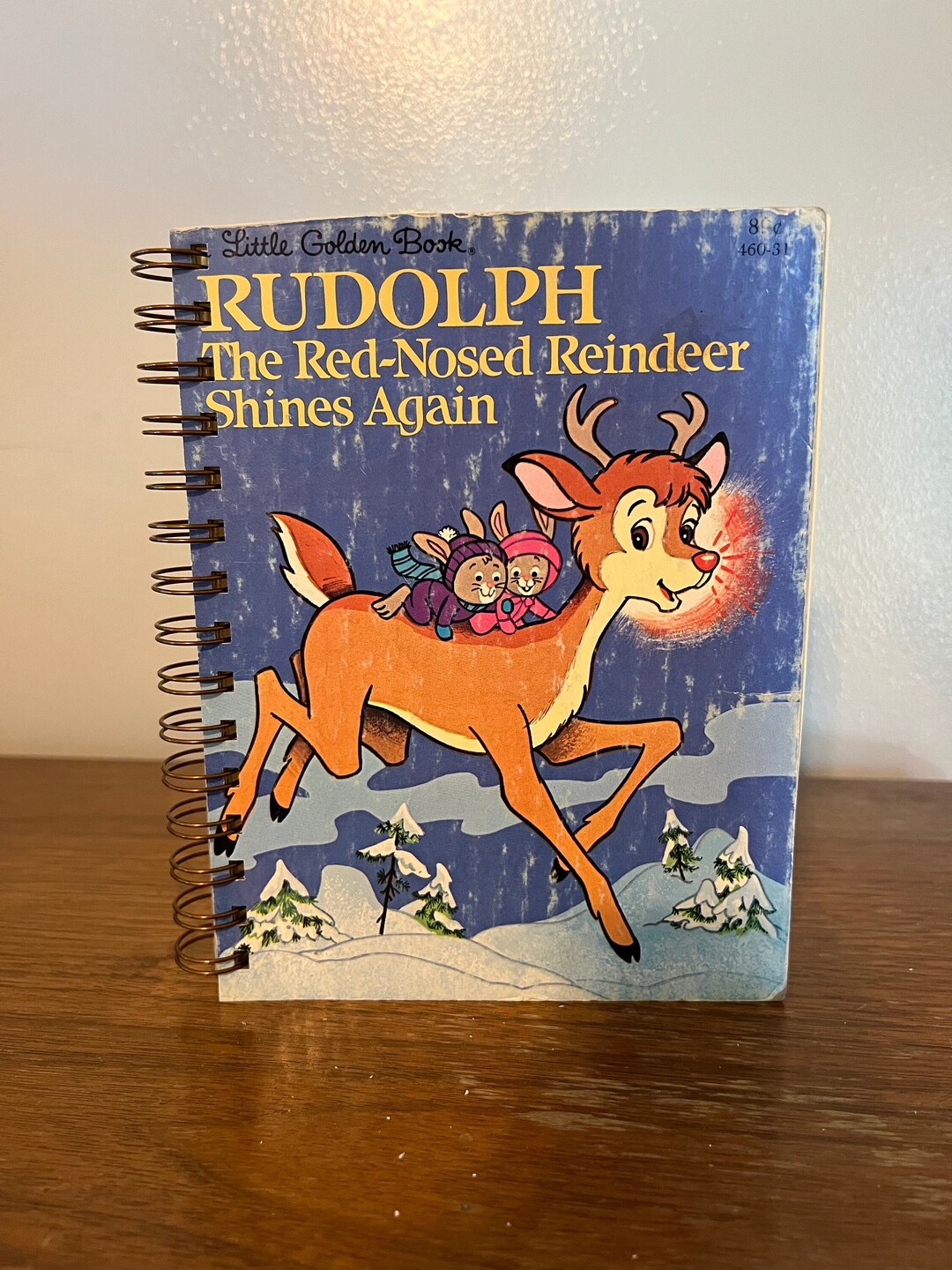 Rudolph the Red-nosed Reindeer Shines Again - Little Golden Book Repurposed Wire Bound Journal ...