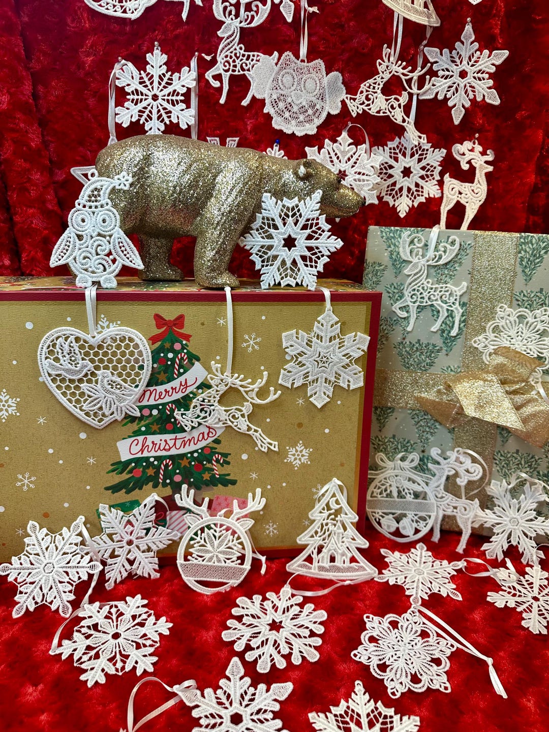 Christmas Lace Embroidered Ornaments, Snowflakes - Etsy