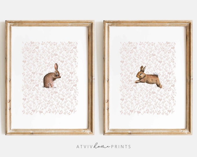 Bunny Nursery Print Set, Bunny Nursery Art, Cute Bunnies, Woodland ...