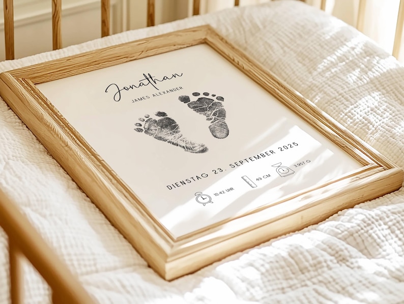 Personalised Birth Print, Newborn Footprint, Baby Footprint Art, Birth ...