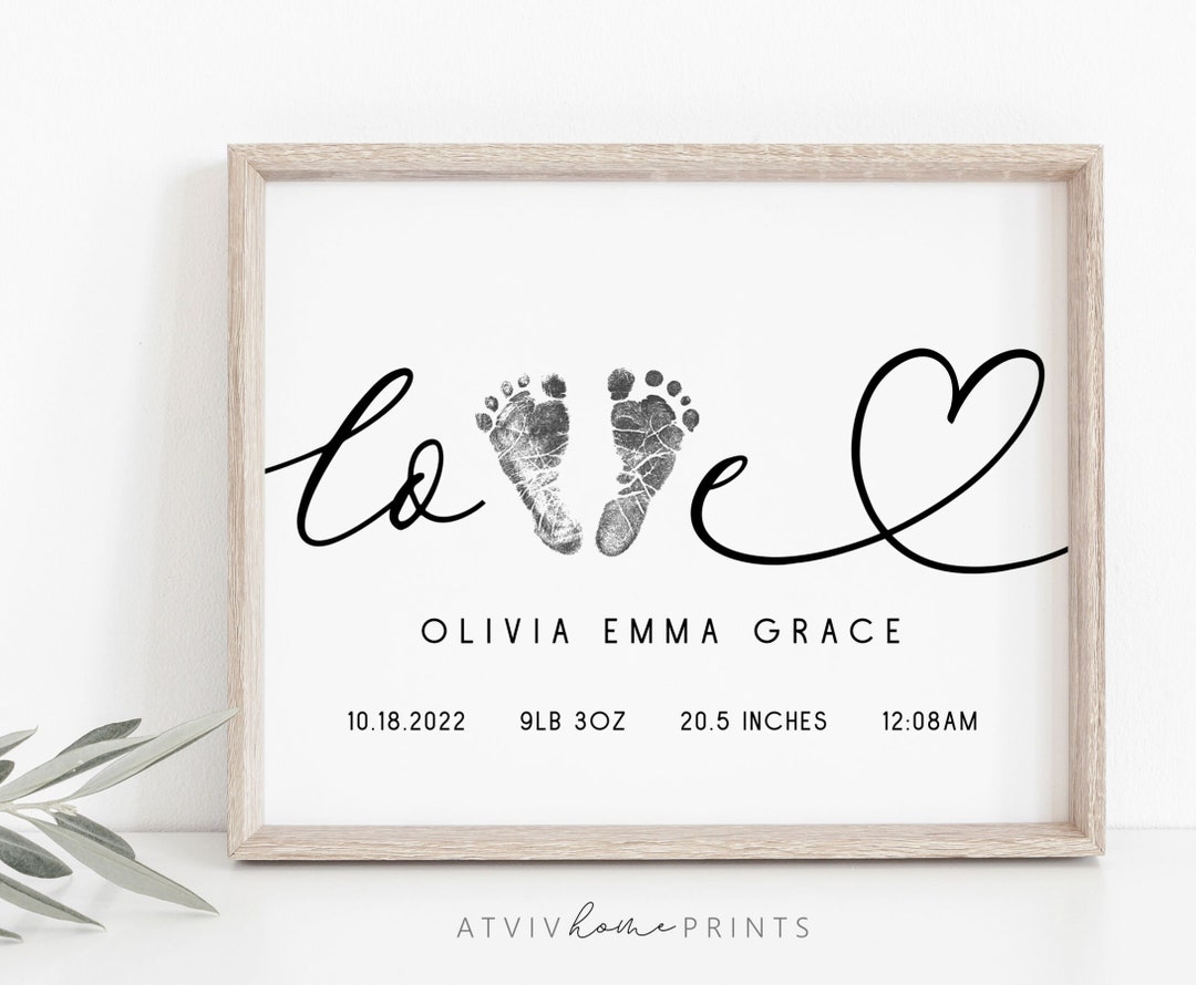 Personalised Birth Print, Newborn Footprint, Baby Footprint Art, Birth ...