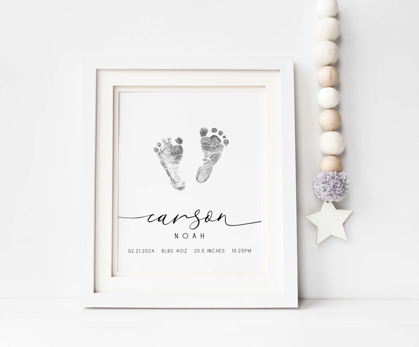 Personalised Birth Print, Newborn Footprint, Baby Footprint Art, Birth ...