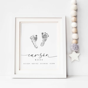 Personalised Birth Print, Newborn Footprint, Baby Footprint Art, Birth ...