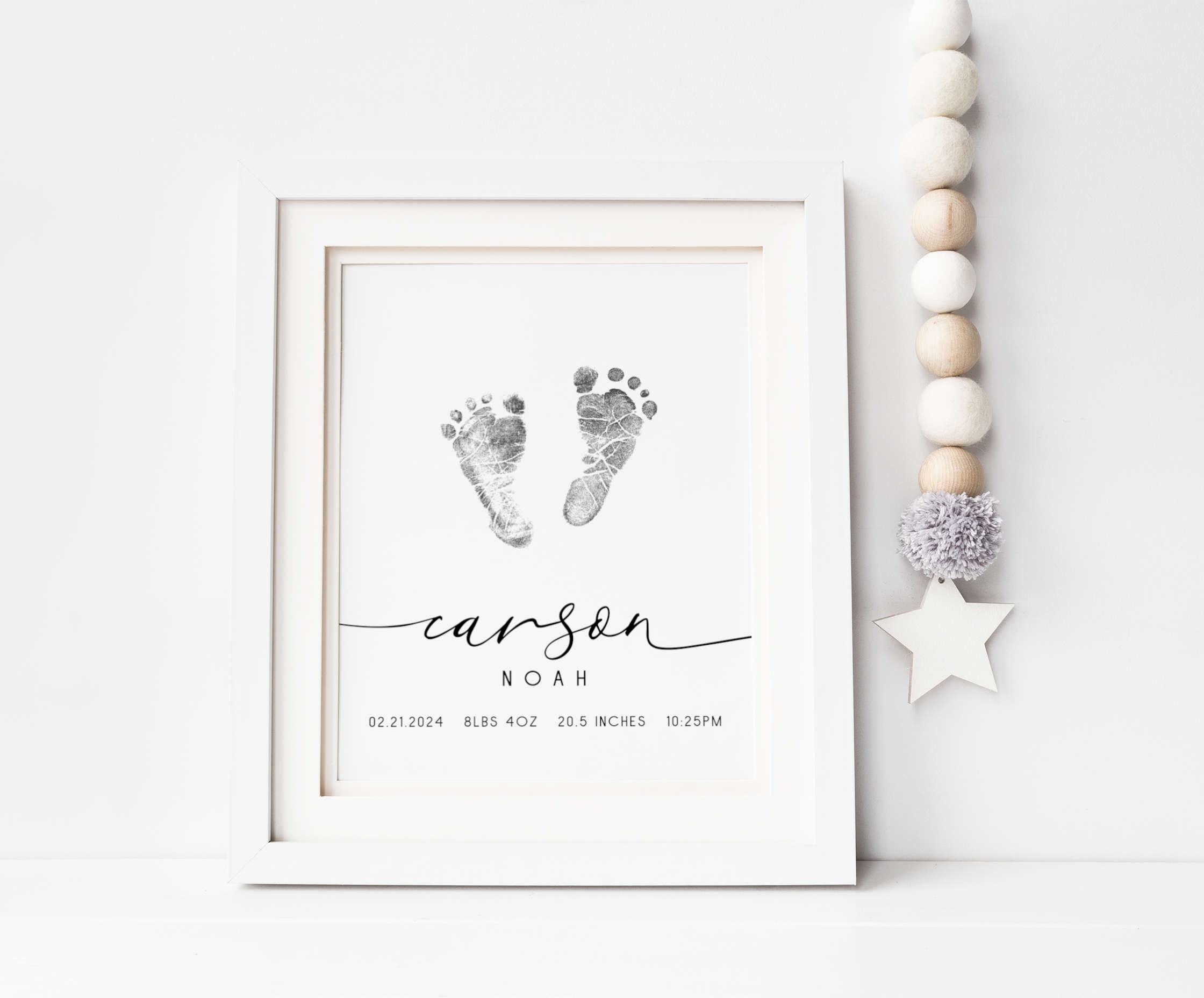 Personalised Birth Print, Newborn Footprint, Baby Footprint Art, Birth ...