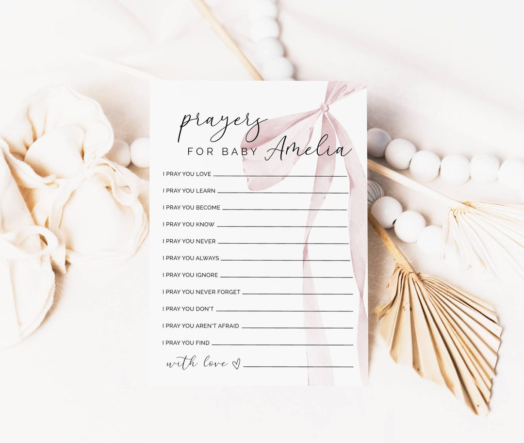 Pink Bow Prayer Card, Baptism Prayer Card, Personalized Prayer Card ...