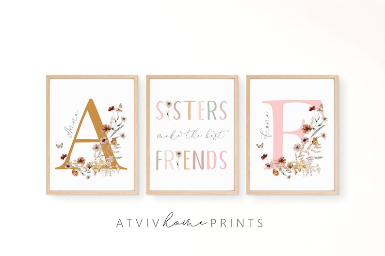 Custom Floral Initial Print Sisters Make the Best Friends - Etsy