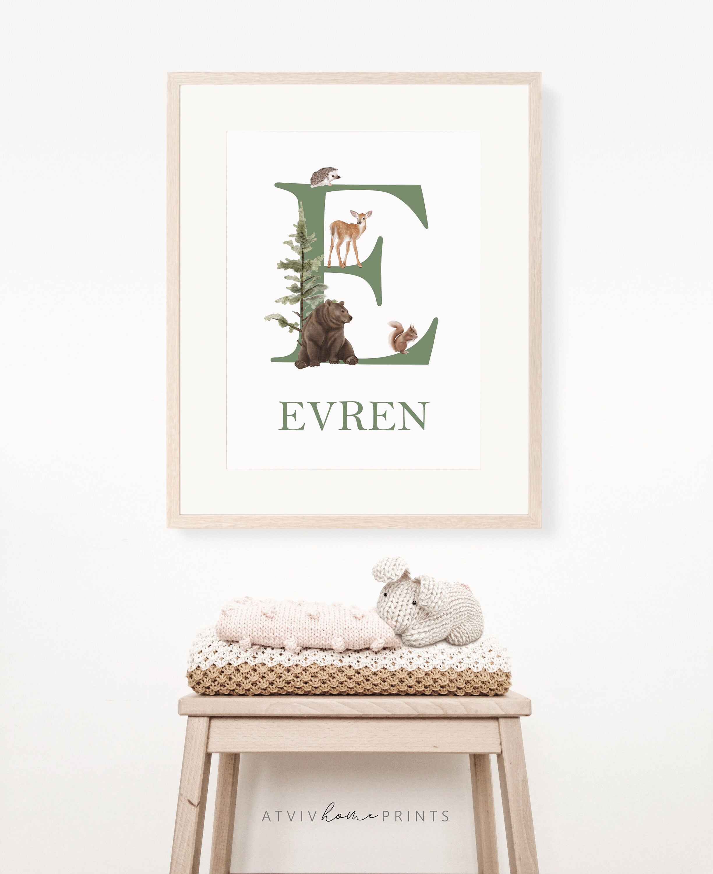 Custom Initial Print, Woodland Name Print, Custom Name Print, Woodland ...