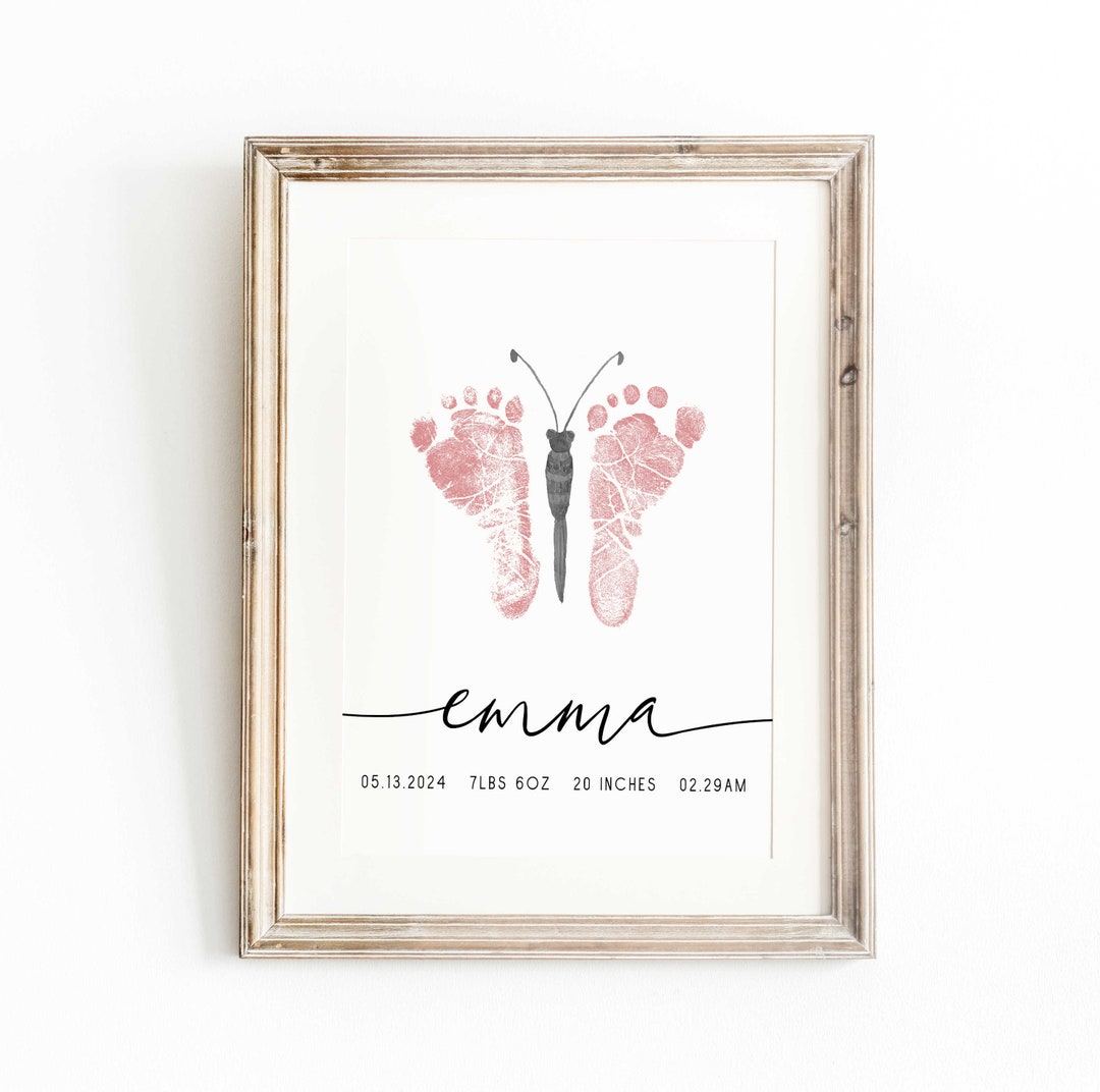 Personalised Birth Print, Butterfly Newborn Footprint, Baby Footprint ...