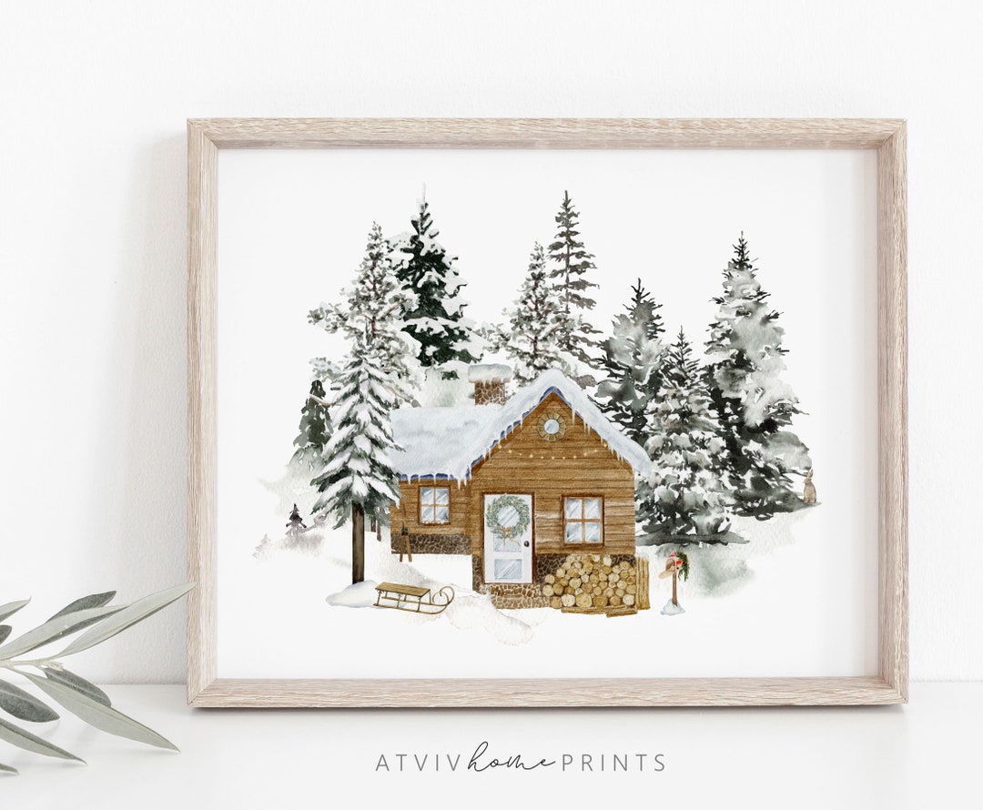 Christmas Cabin Print, Winter Cabin Print, Cabin Printable Wall Art ...