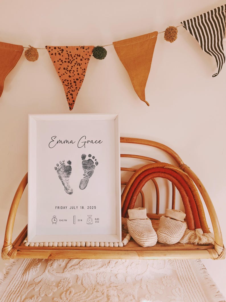 Personalised Birth Print, Newborn Footprint, Baby Footprint Art, Birth ...