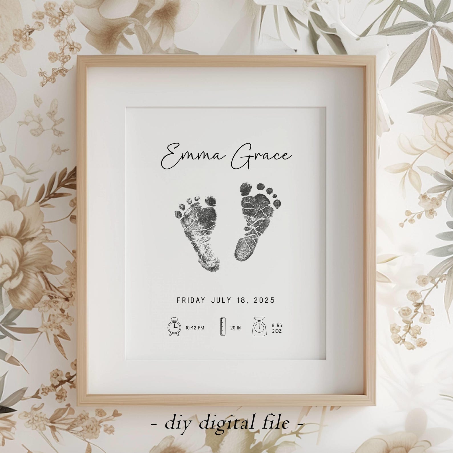 Personalised Birth Print, Newborn Footprint, Baby Footprint Art, Birth ...