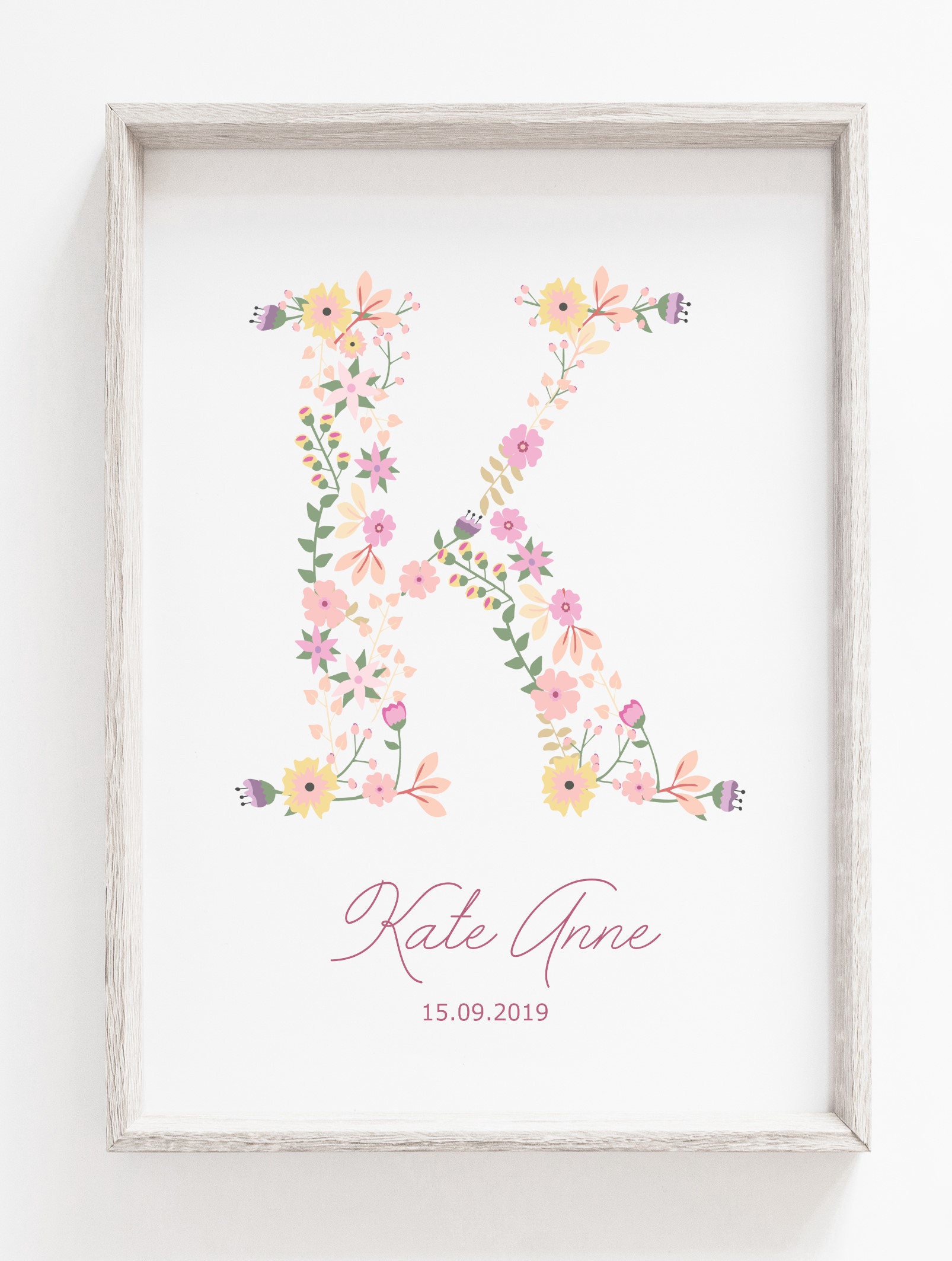 Personalised Birth Print Birth Poster Flower Nursery Letter - Etsy