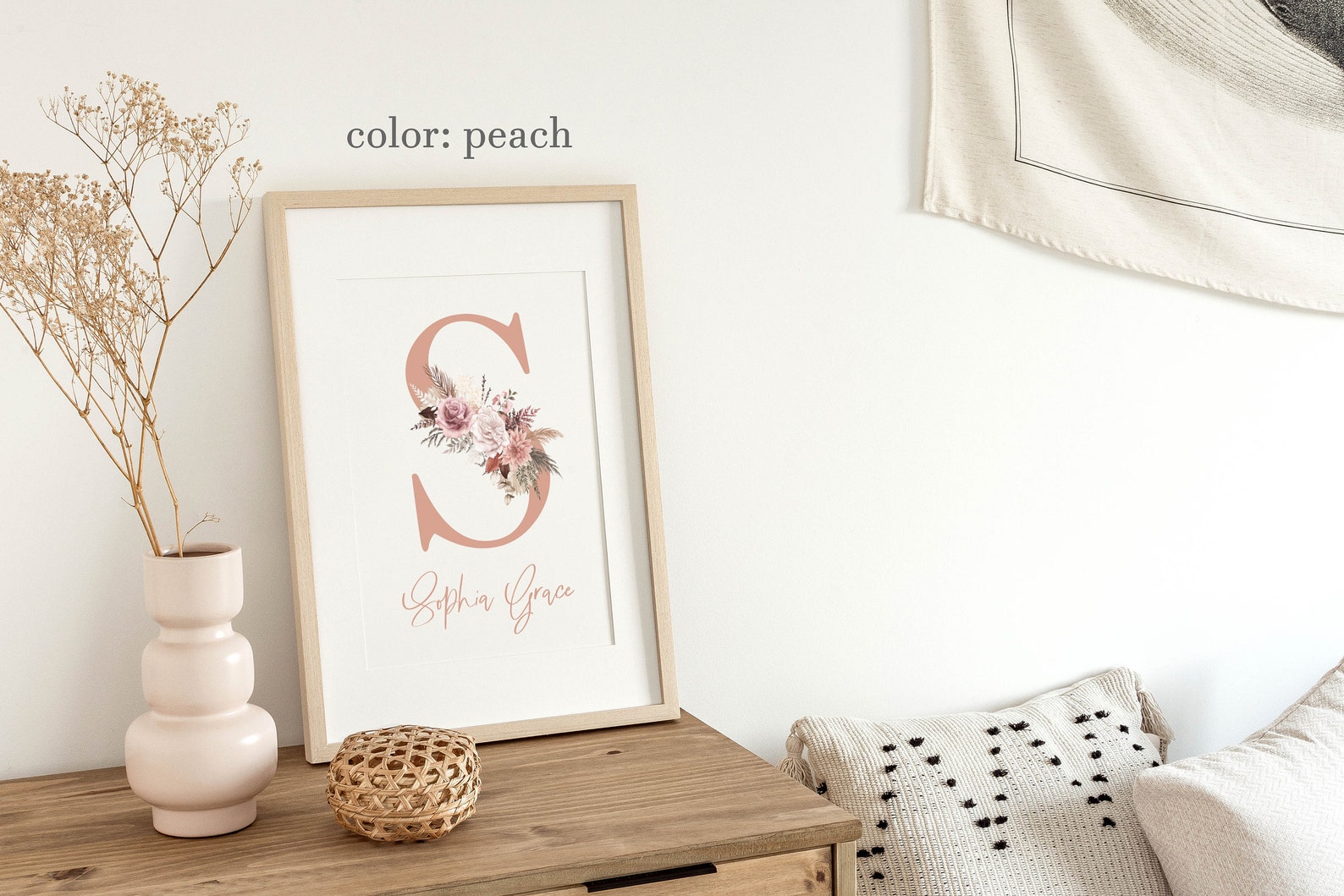 Custom Floral Initial Print, Custom Boho Initial Print, Custom Boho ...