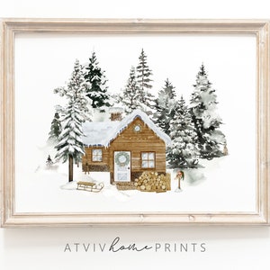 Christmas Cabin Print, Winter Cabin Print, Cabin Printable Wall Art ...