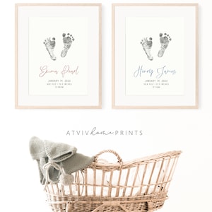 Personalised Birth Print, Newborn Footprint, Baby Footprint Art, Birth ...