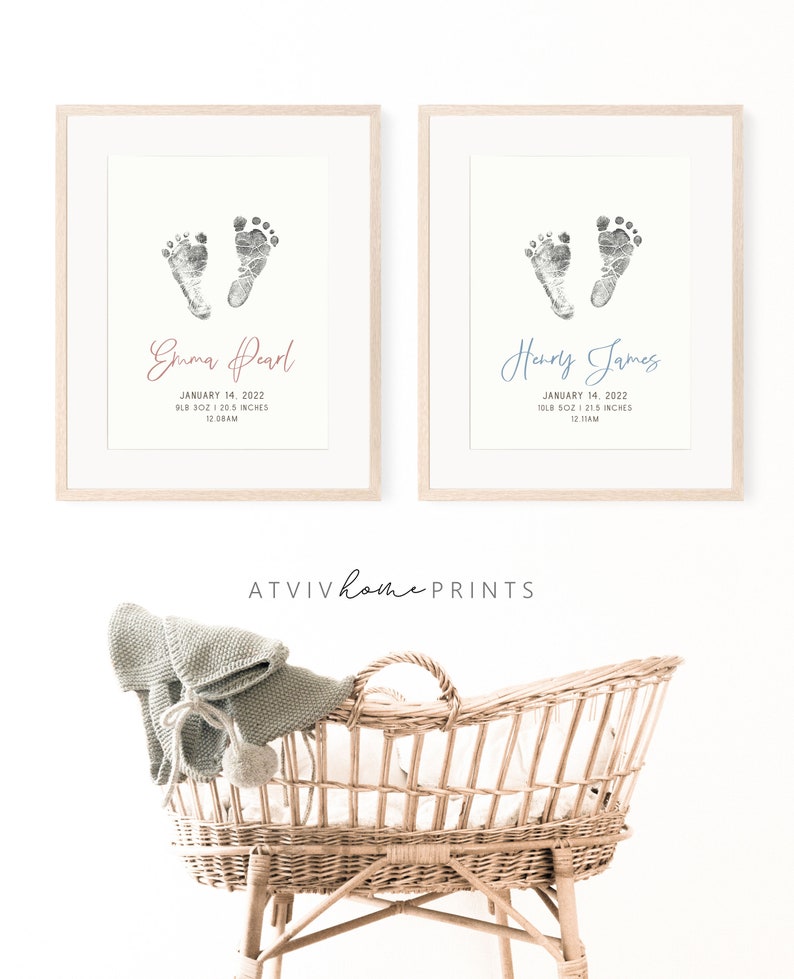 Personalised Birth Print, Newborn Footprint, Baby Footprint Art, Birth ...