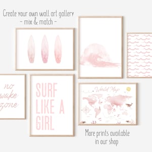 Pink Wave Print, Watercolor Wave, Pink Ocean, Nautical Nursery, Beach ...
