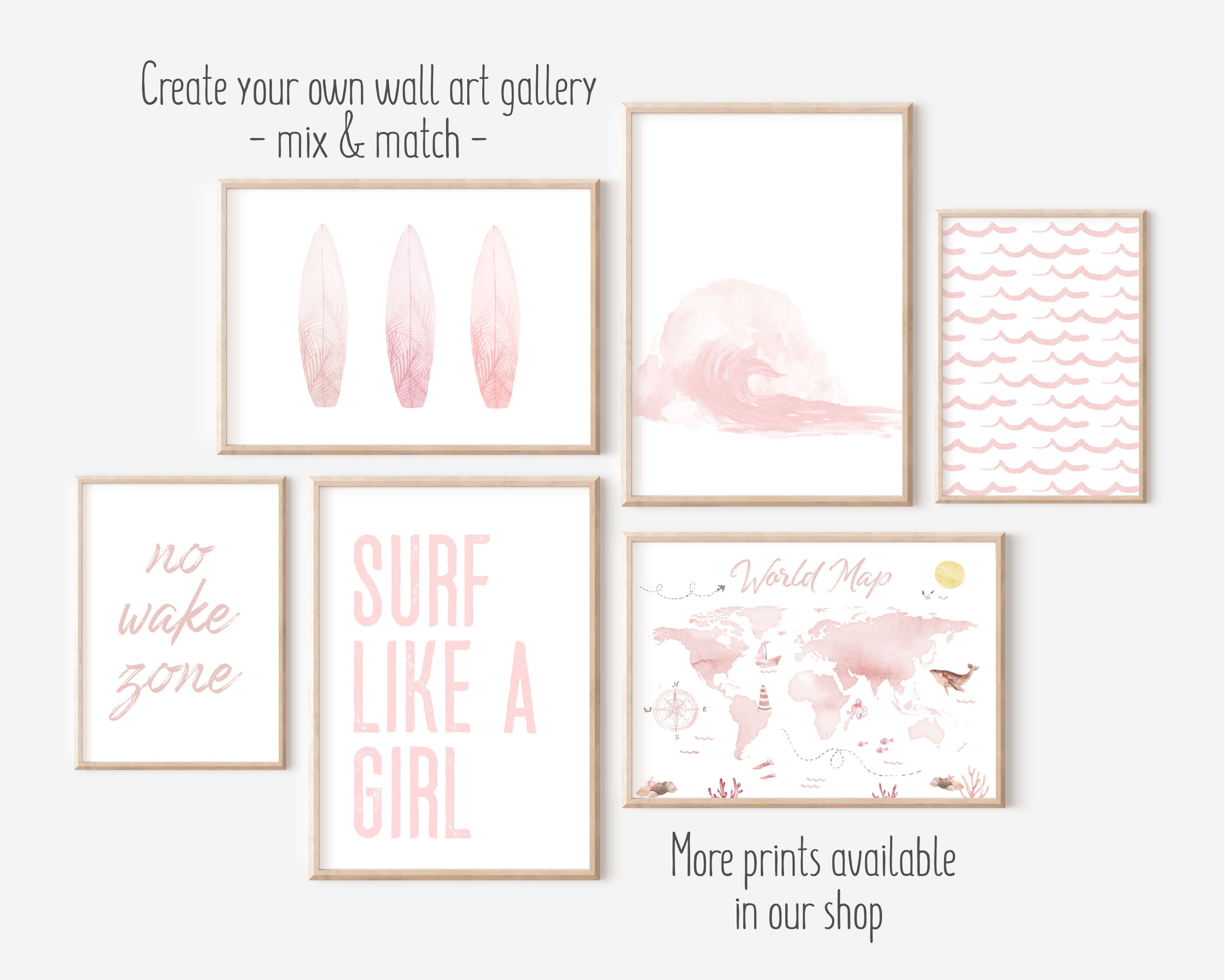 Pink Wave Print Watercolor Wave Pink Ocean Nautical - Etsy