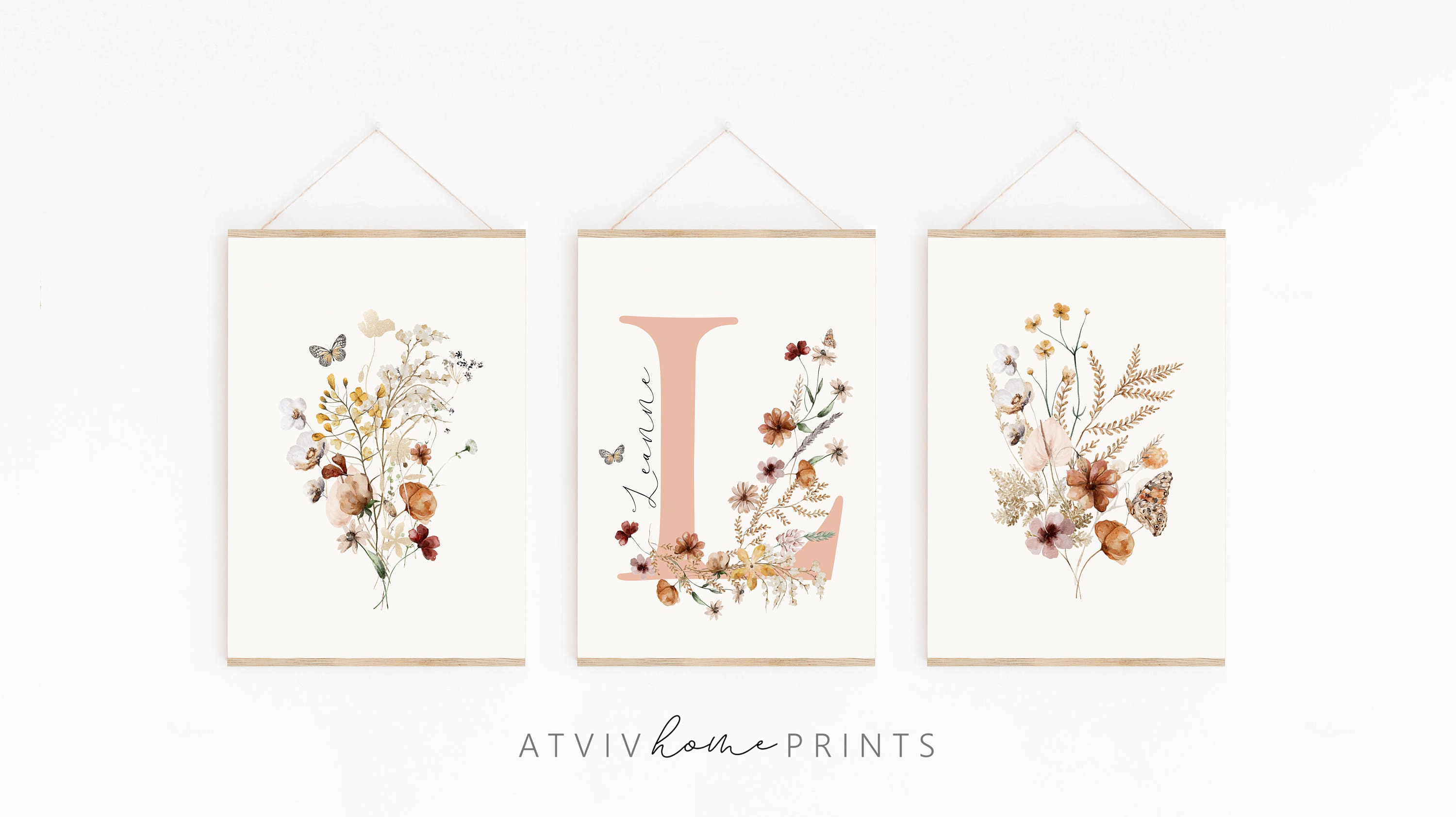 Custom Floral Initial Print, Custom Wildflower Prints, Personalized ...