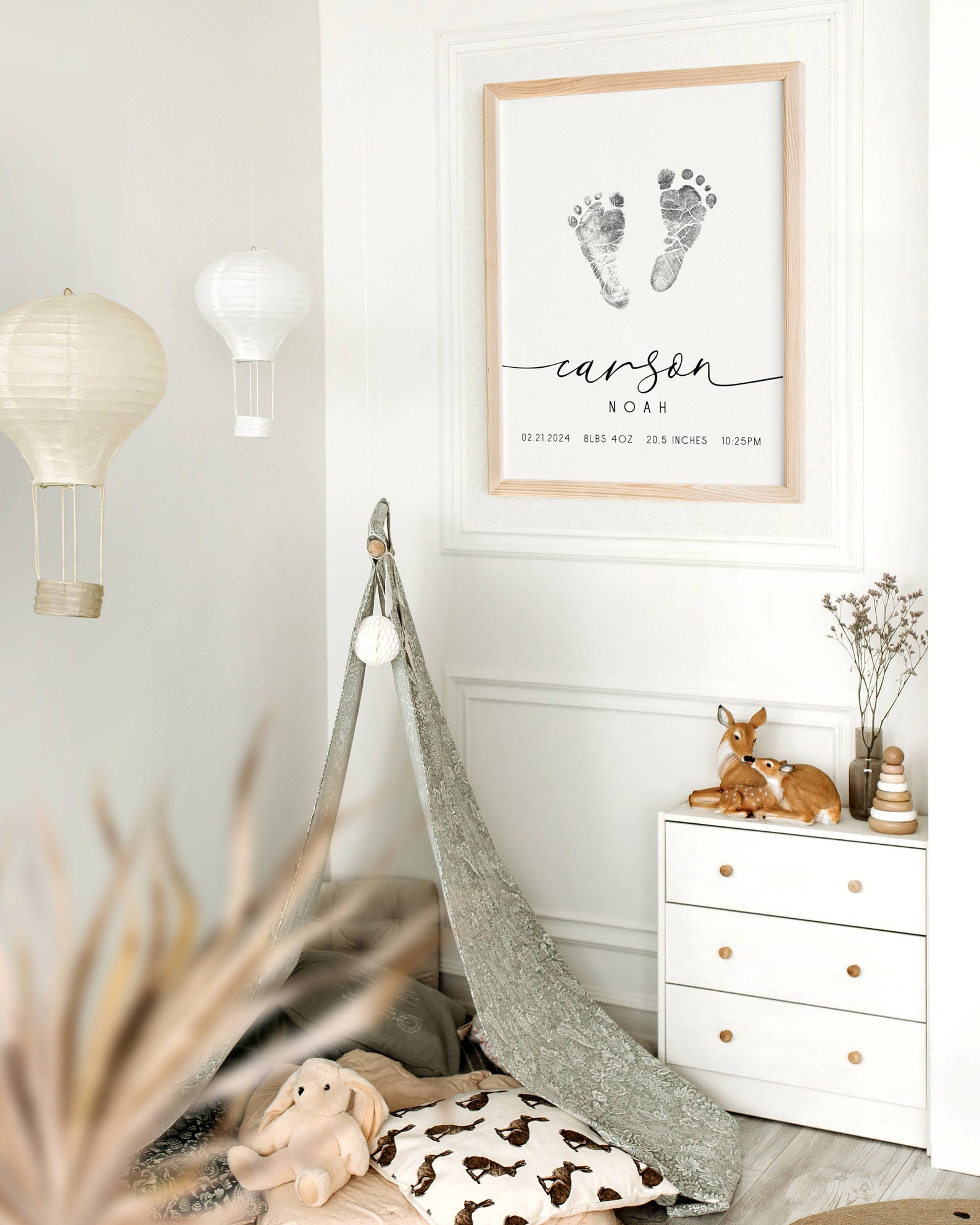 Personalised Birth Print, Newborn Footprint, Baby Footprint Art, Birth ...
