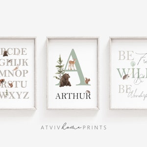 Custom Initial Print, Woodland Name Print, Custom Name Print, Woodland ...
