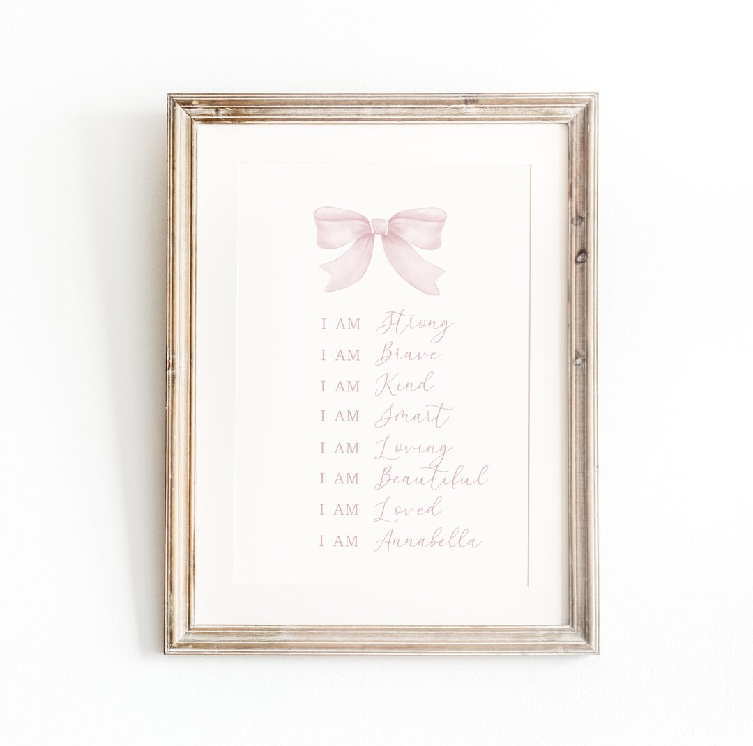 Custom Affirmations Print, Girls Bow Print, Custom Name Bow Print ...
