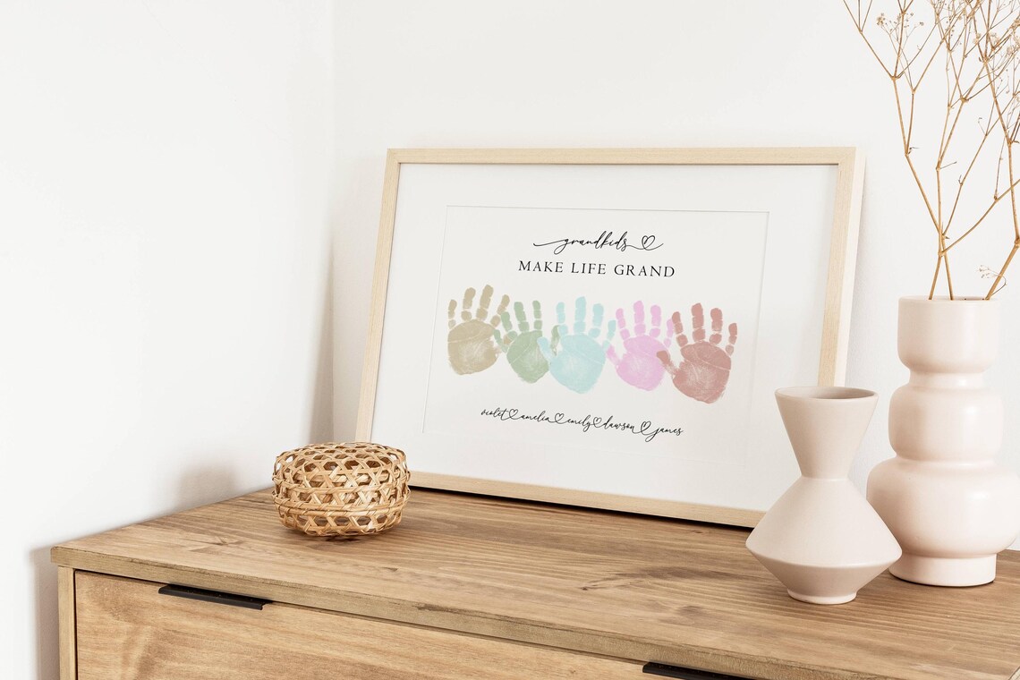 Grandkids Make Life Grand Print, Personalized Handprint Grandparents ...
