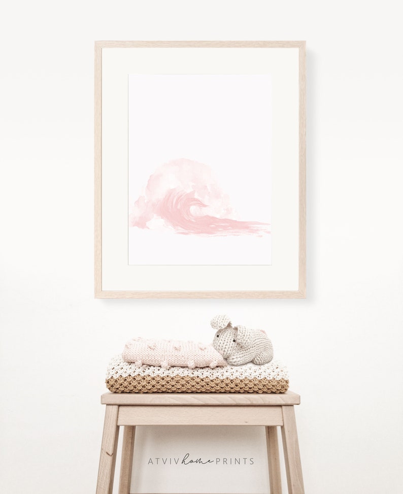 Pink Wave Print, Watercolor Wave, Pink Ocean, Nautical Nursery, Beach ...